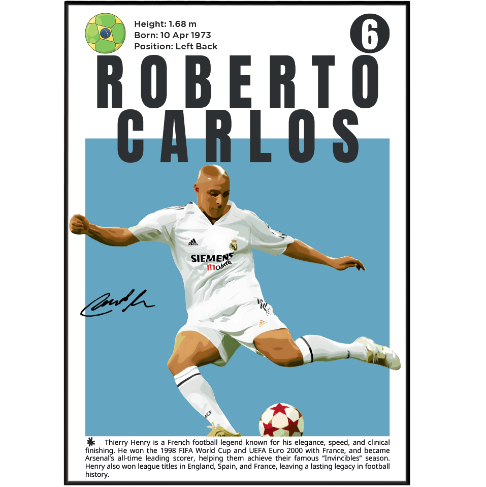 Roberto Carlos Football Legends Posters | Art Prints & Wall Art By 98 ...